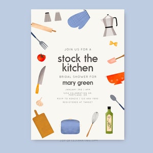 Party Chefs Modern Stock the Kitchen Bridal Shower Invitation, Cooking ...