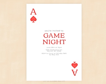 Game Night Minimalist Pink Playing Card Game Night Invitation, Card ...