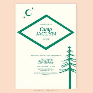 Camp Party Camping Mountain Nature Themed Birthday Party Invitation ...