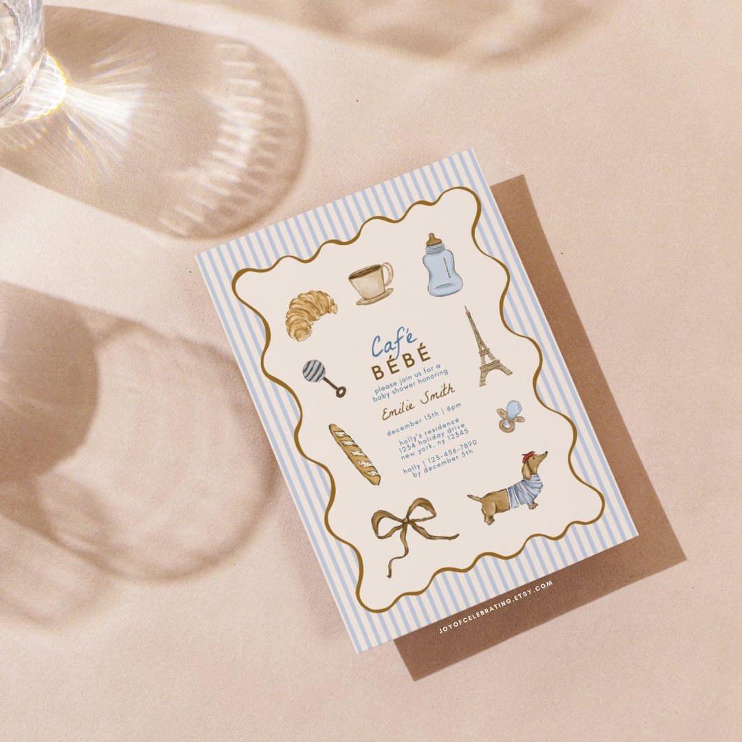 Anna | Cafe Bebe French Baby Shower Invitation Template, French Coffee ...