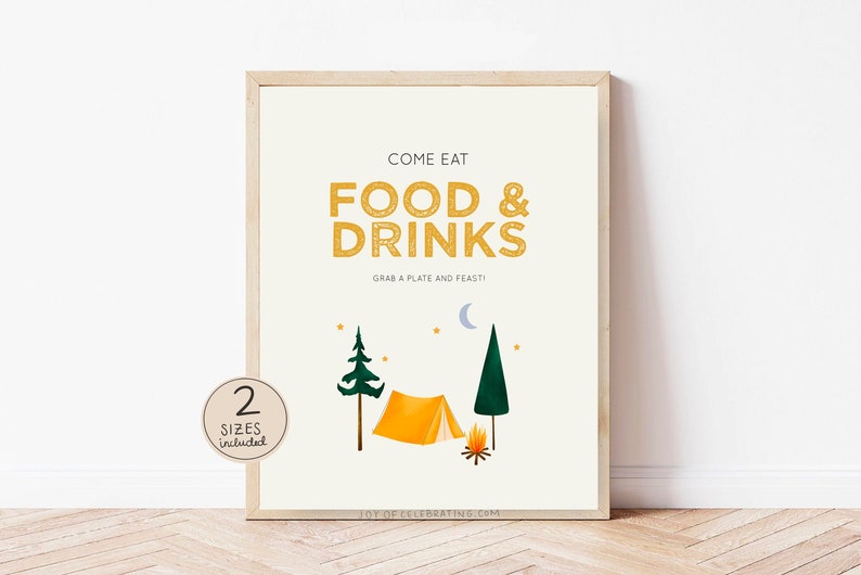 Camp Party | Food & Drinks Camping Party Table Sign, 5x7 8x10 Editable ...