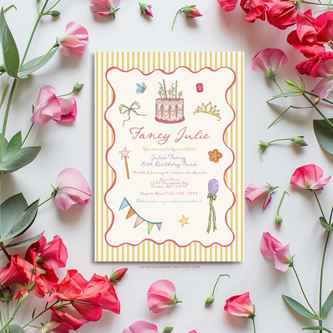 Julie | Colorful Fancy Striped Party Invitation Template, Yellow and ...