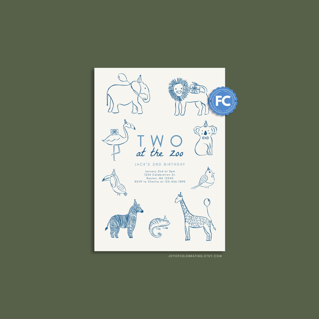 Jack | Two at the Zoo Invitation Template, Fully Customizable Hand ...
