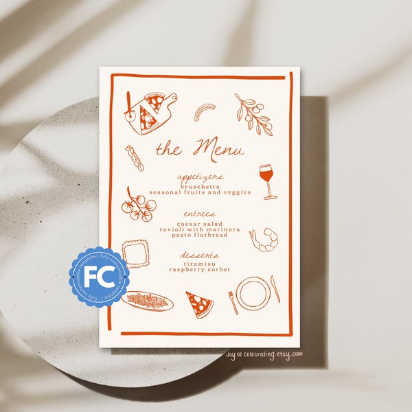 Italian Summer Dinner Party Menu Template - Etsy