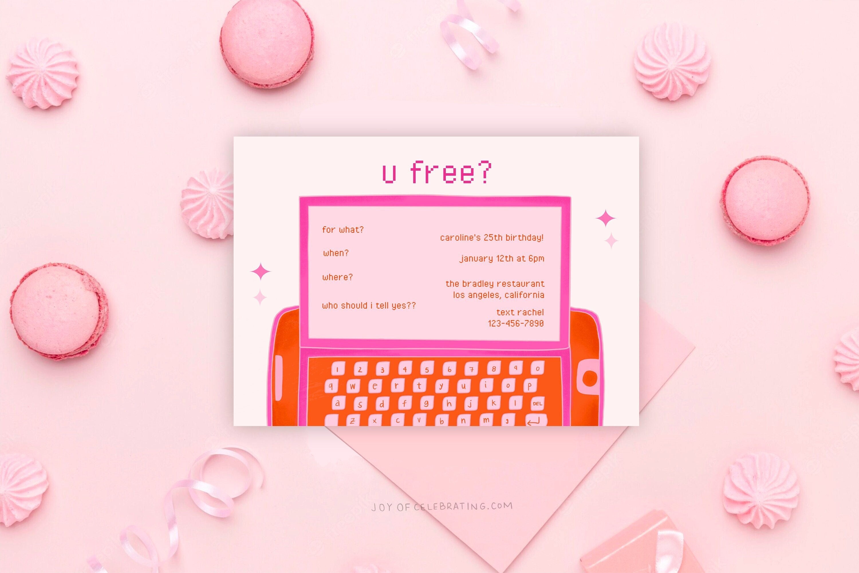 Y2K Sidekick | Fun 90s 2000s Hot Pink Phone Texter Birthday Invitation ...
