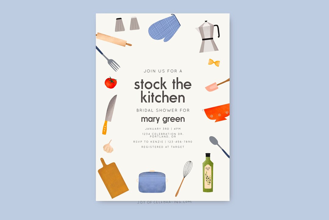 Party Chefs Modern Stock the Kitchen Bridal Shower Invitation, Cooking ...