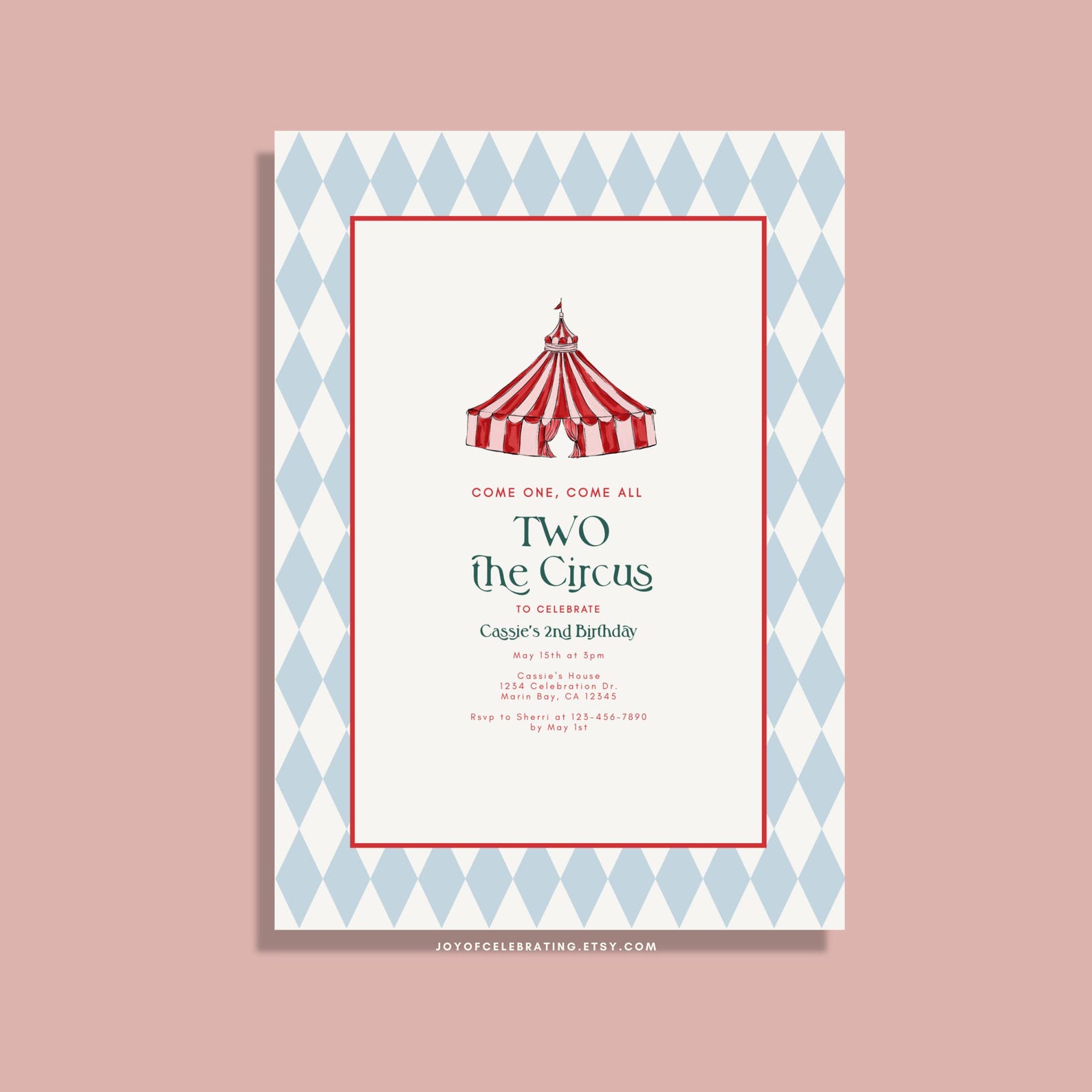 Cassie | Simple Two the Circus Carnival 2nd Birthday Party Invitation ...