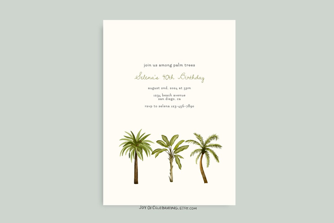 The Palms | Modern Minimalist Palm Tree Party Invitation, Beach Sea ...