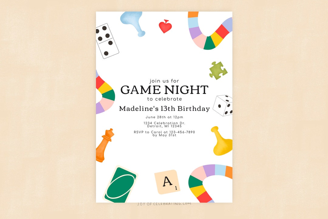 Game Night | Fun Game Night Birthday Party Invitation, Board Card Game ...