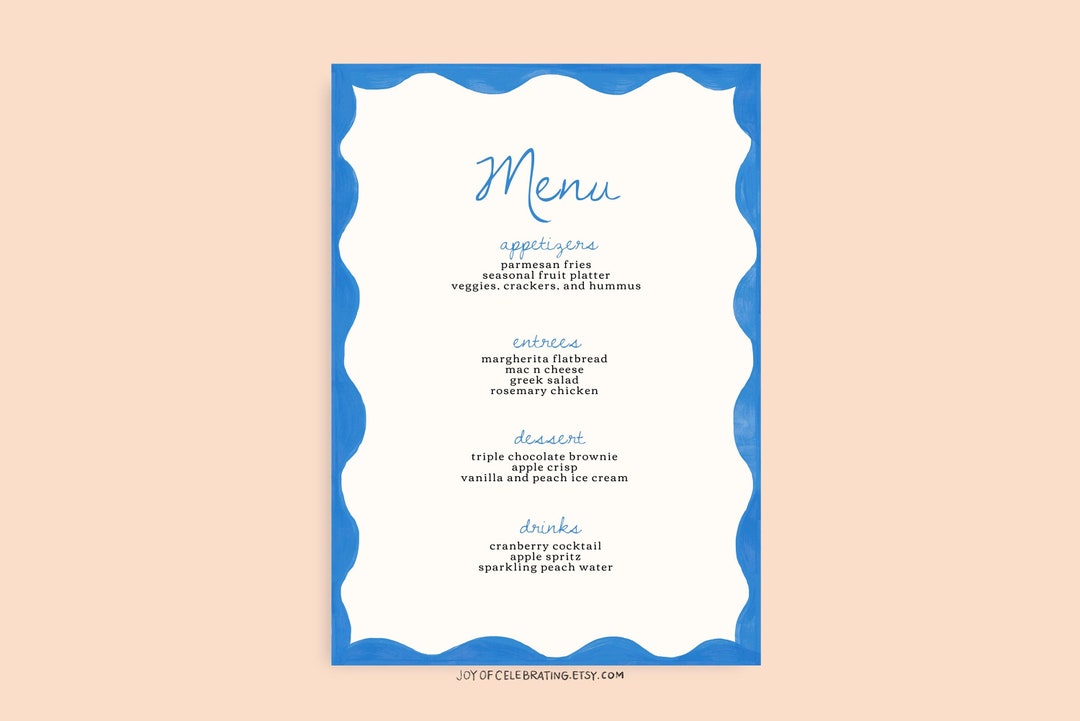 Stella Blue Wavy Bright Blue Menu Template, Scallop Abstract Modern ...