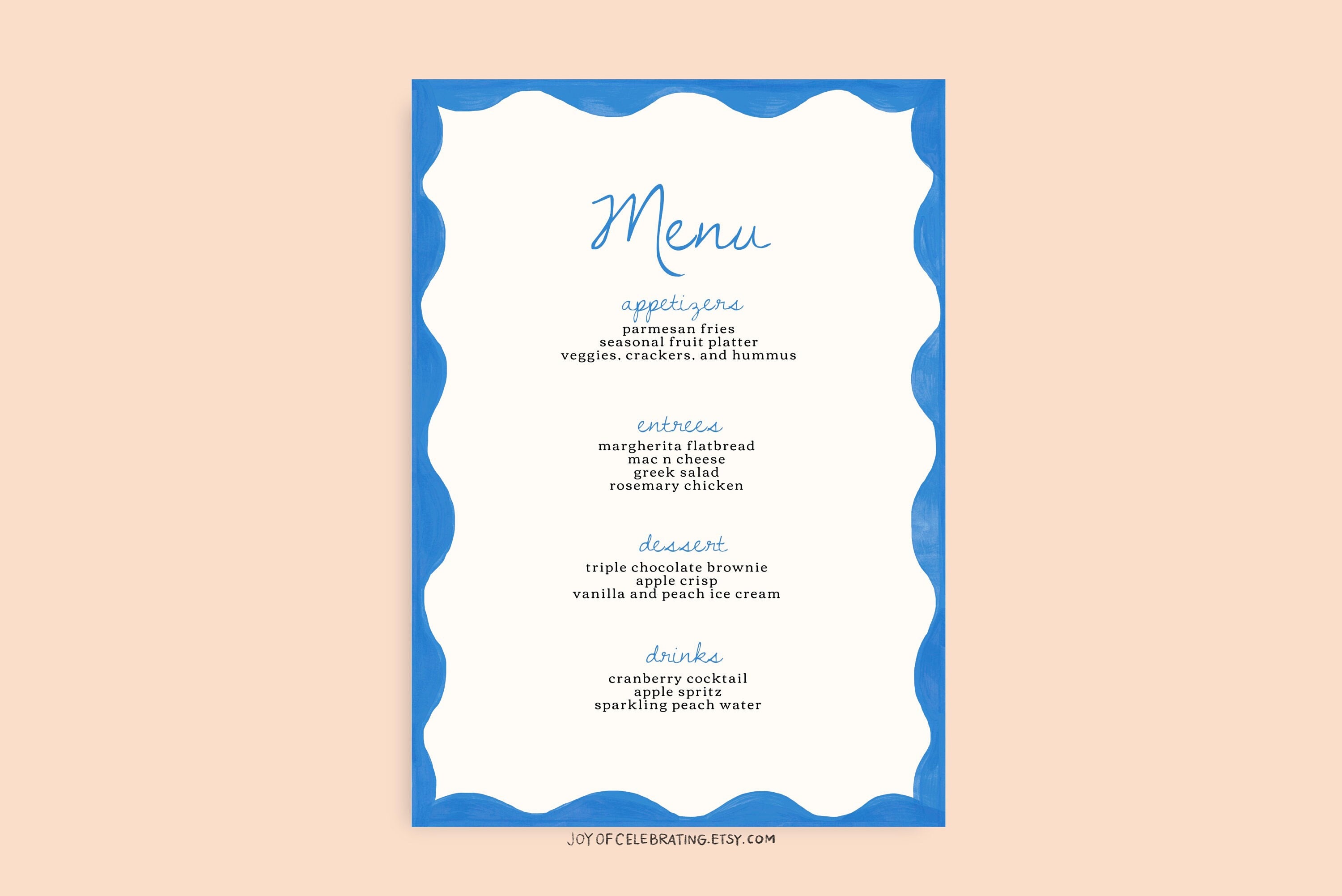 Stella Blue Wavy Bright Blue Menu Template, Scallop Abstract Modern ...