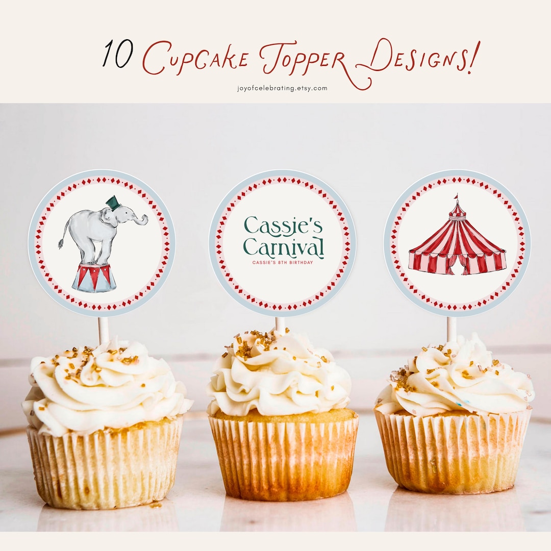 Cassie | Circus Carnival Cupcake Toppers Template, Stickers and Cake ...