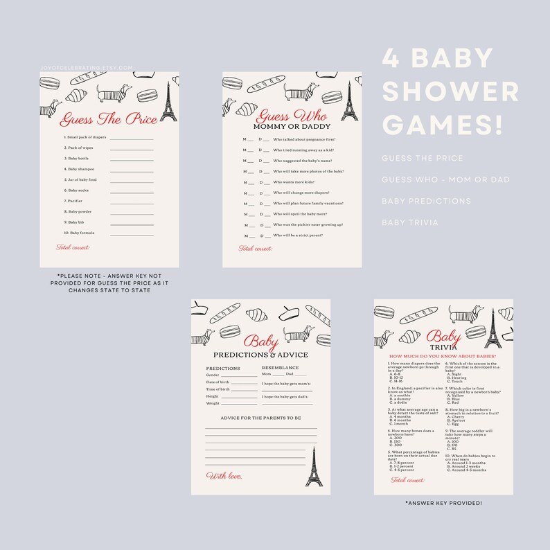 CAMILLE 4 French Paris Themed Baby Shower Games, Printable Games ...