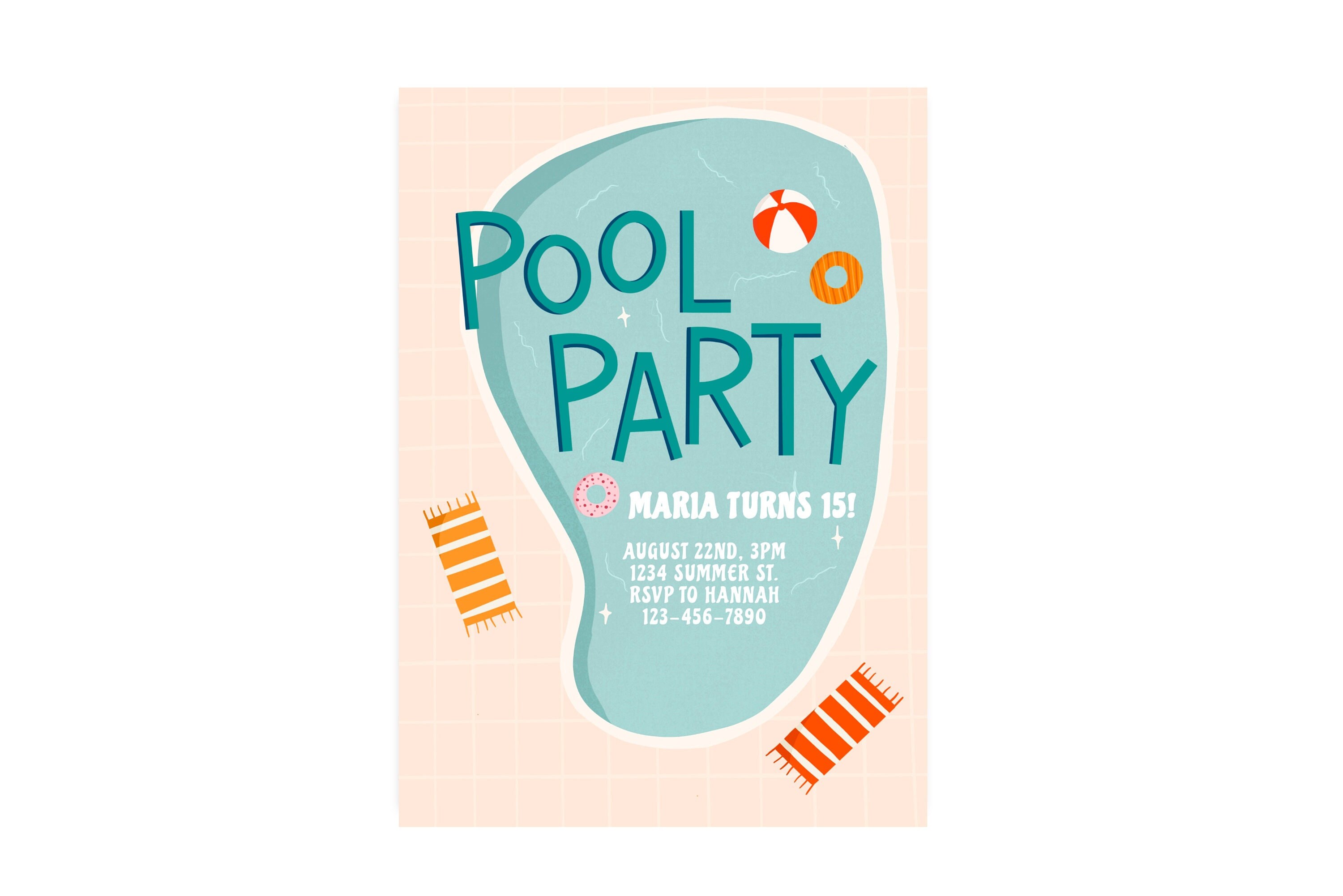 Modern Pool Party Invitation for Adults Kids Teens, Classy Beach Pool ...