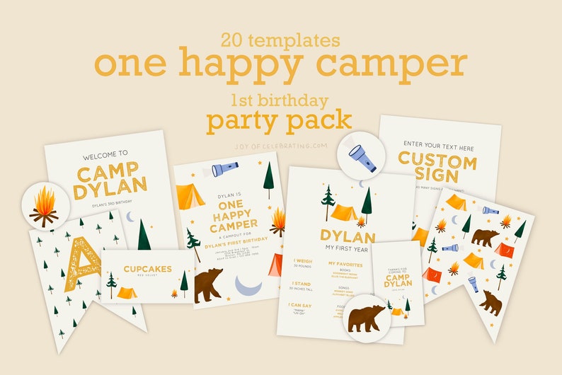 Camp Party Template Bundle for One Happy Camper 1st - Etsy