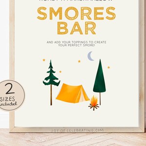 Camp Party | Smores Bar Camping Party Table Sign, 5x7 8x10 Editable ...