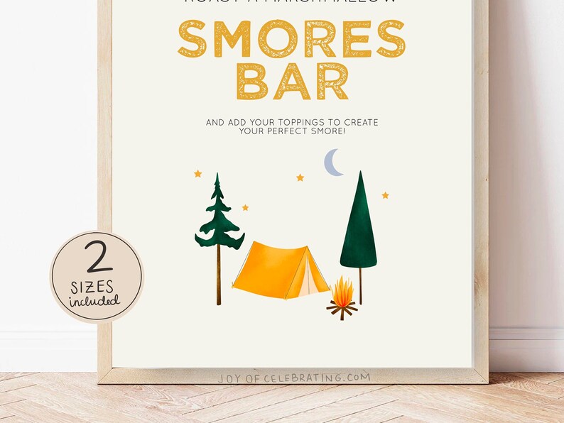 Camp Party | Smores Bar Camping Party Table Sign, 5x7 8x10 Editable ...