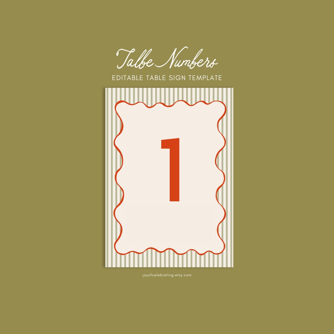 Bella | 5x7 Green Red Table Number Sign Template, Red Striped Italian ...