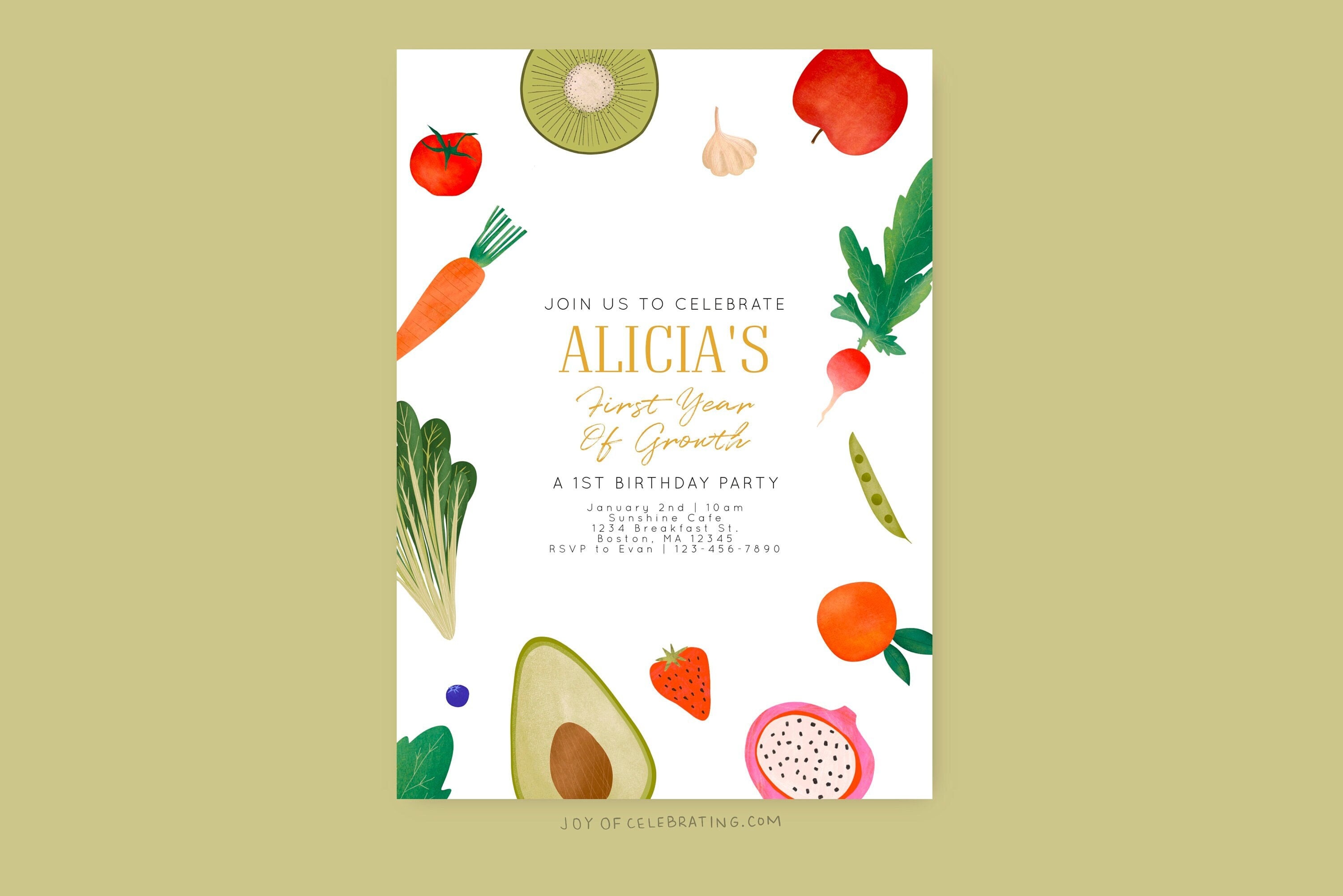 Locally Grown 1st Year of Growth Birthday Invitation, Modern Simple ...