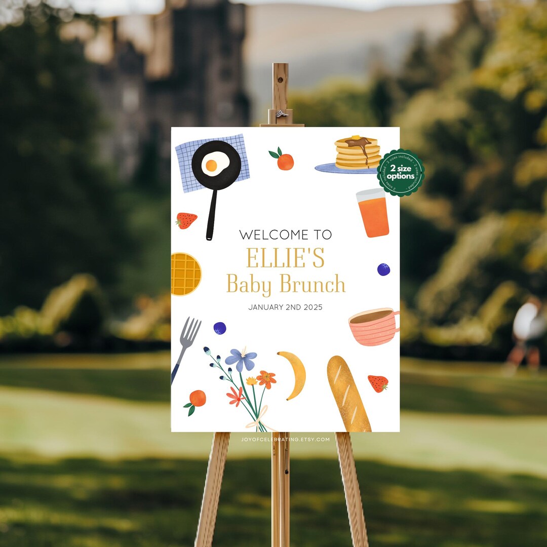 Brunch O'clock | Brunch Baby Shower Welcome Sign, 18x24 24x36 Editable ...