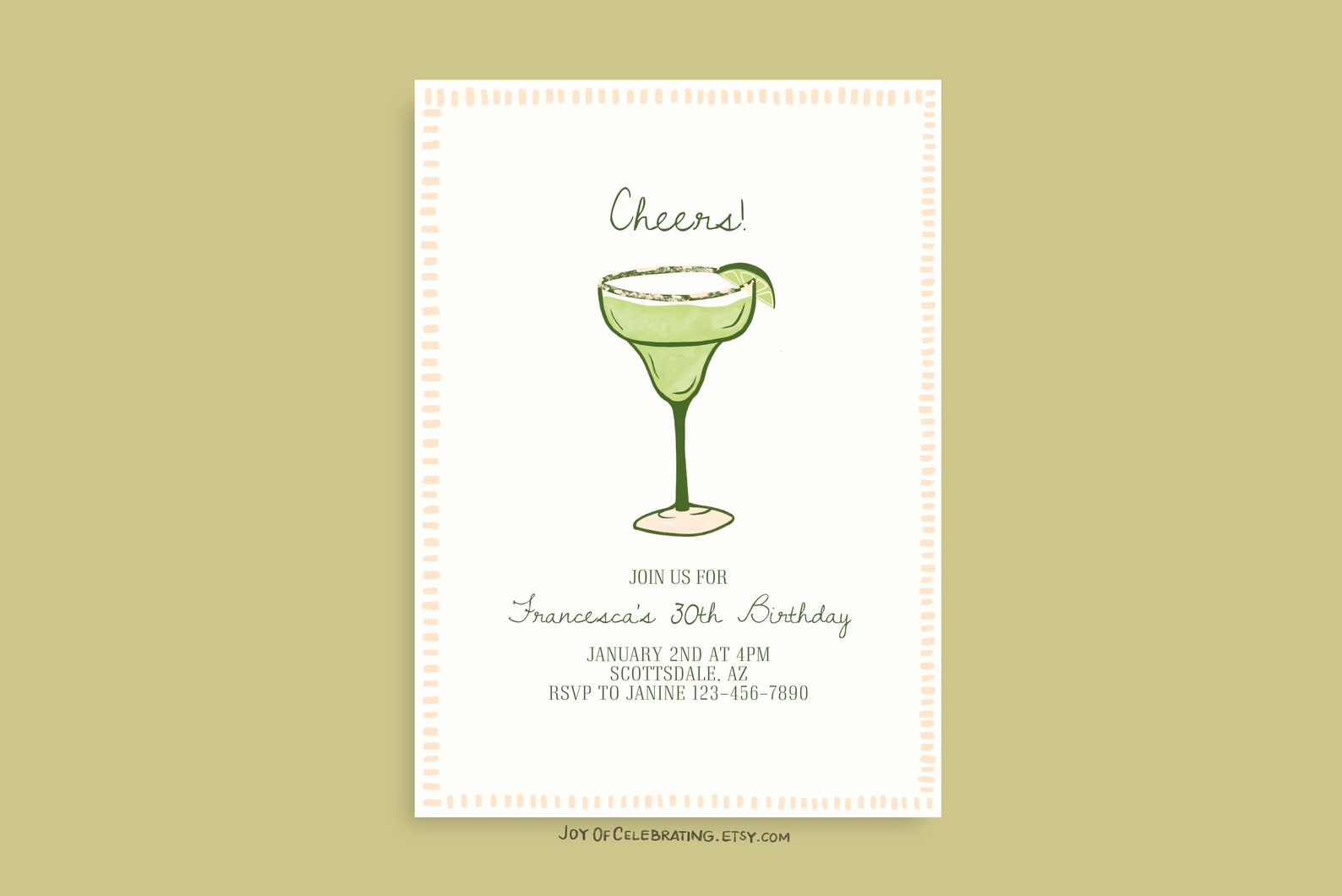 Margs Margarita Birthday Party Invitation, Tequila Pink Green Preppy ...