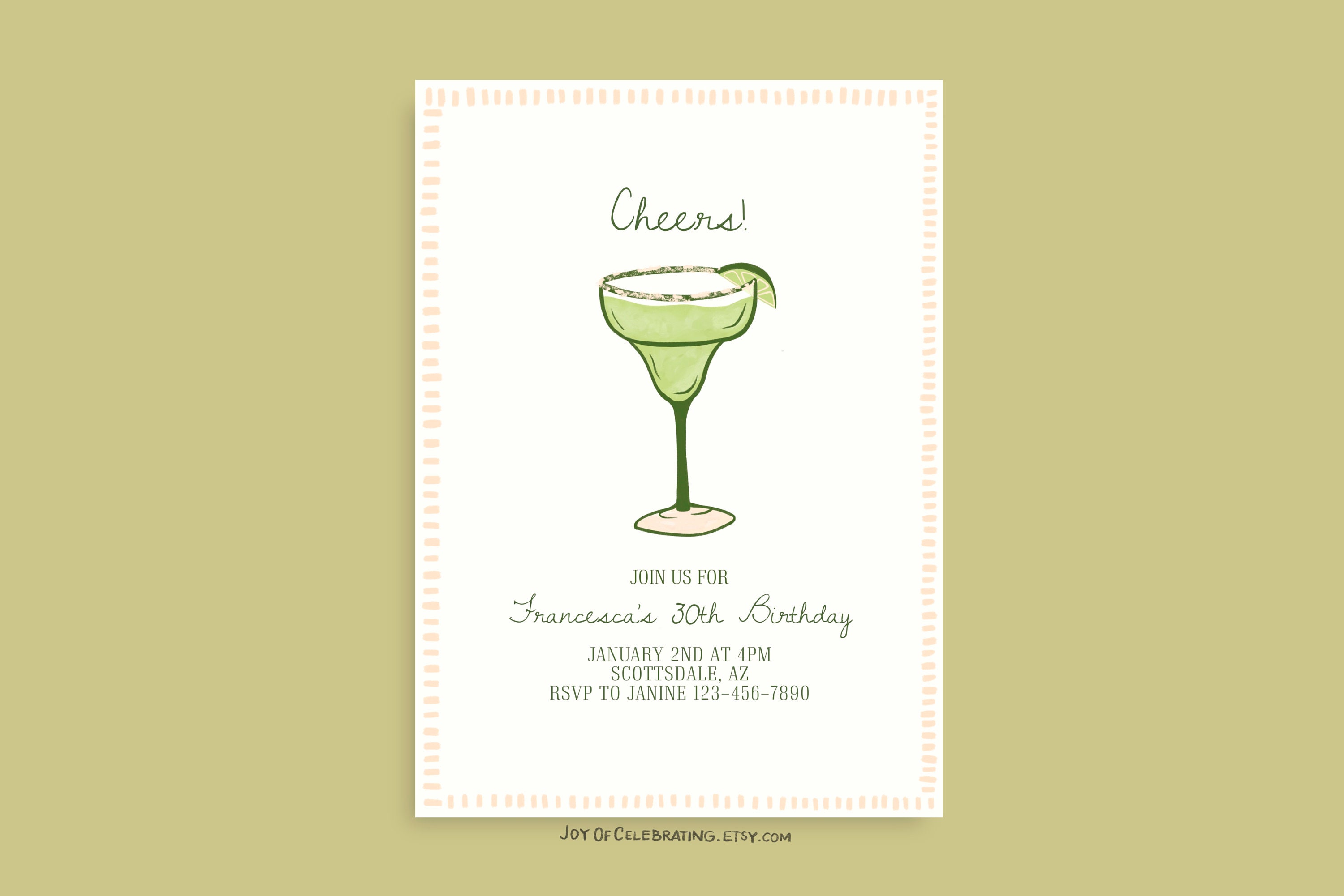 Margs Margarita Birthday Party Invitation, Tequila Pink Green Preppy ...