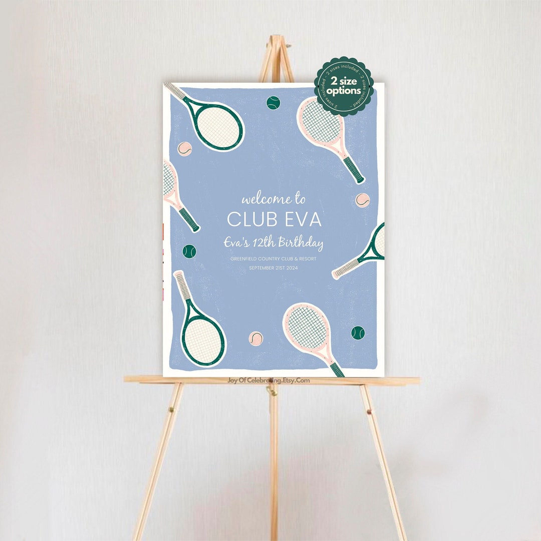 EVA | Tennis Wimbledon Birthday Party Welcome Sign, Country Club ...