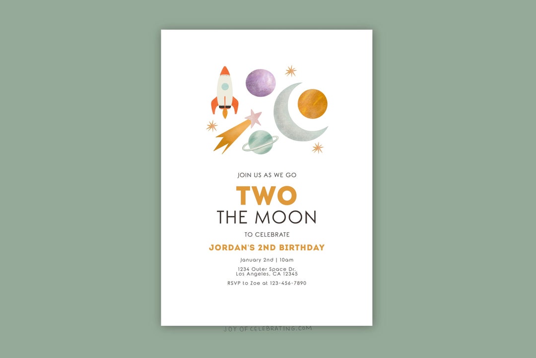 Blast off | Minimalist Two the Moon 2nd Birthday Space Rocket Ship ...
