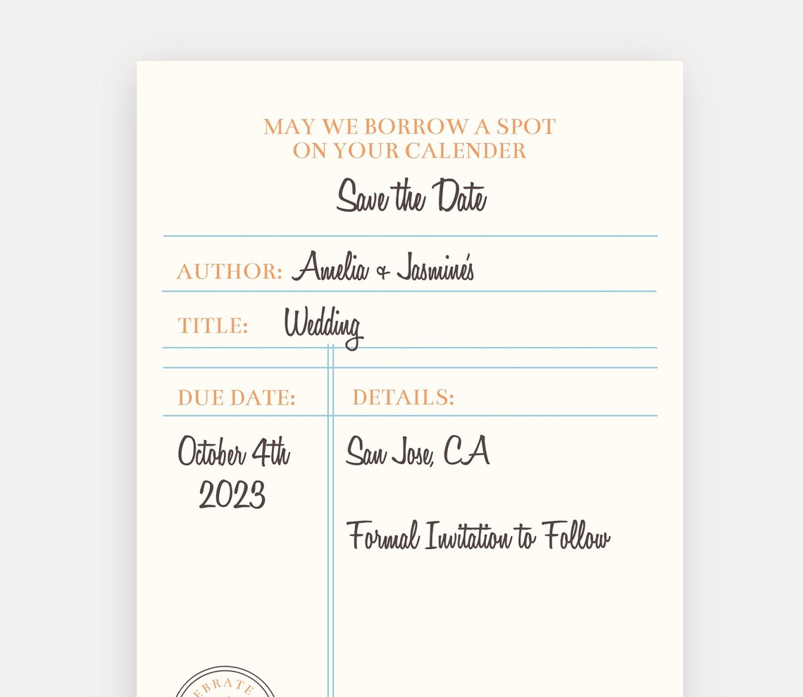 Library Slip | Unique Save the Date Vintage Library Slip Card Style ...