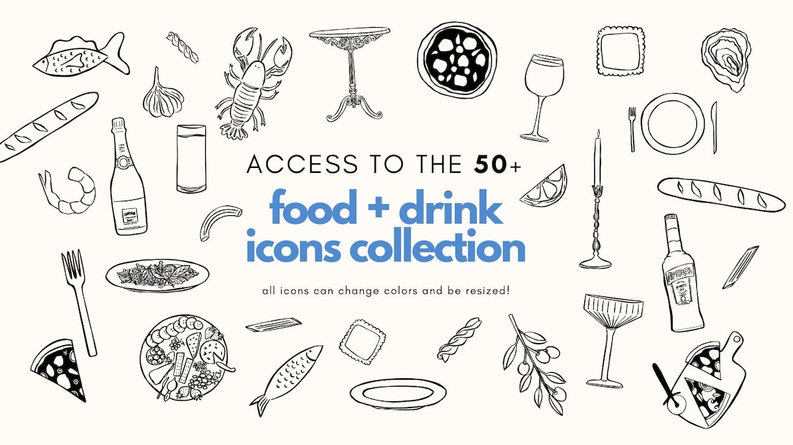 Madi | Fully Customizable Dinner Party Table Menu With Food Icons, Blue ...