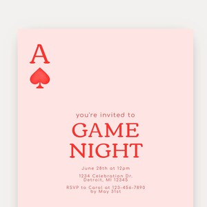 Game Night | Minimalist Pink Playing Card Game Night Invitation, Card ...
