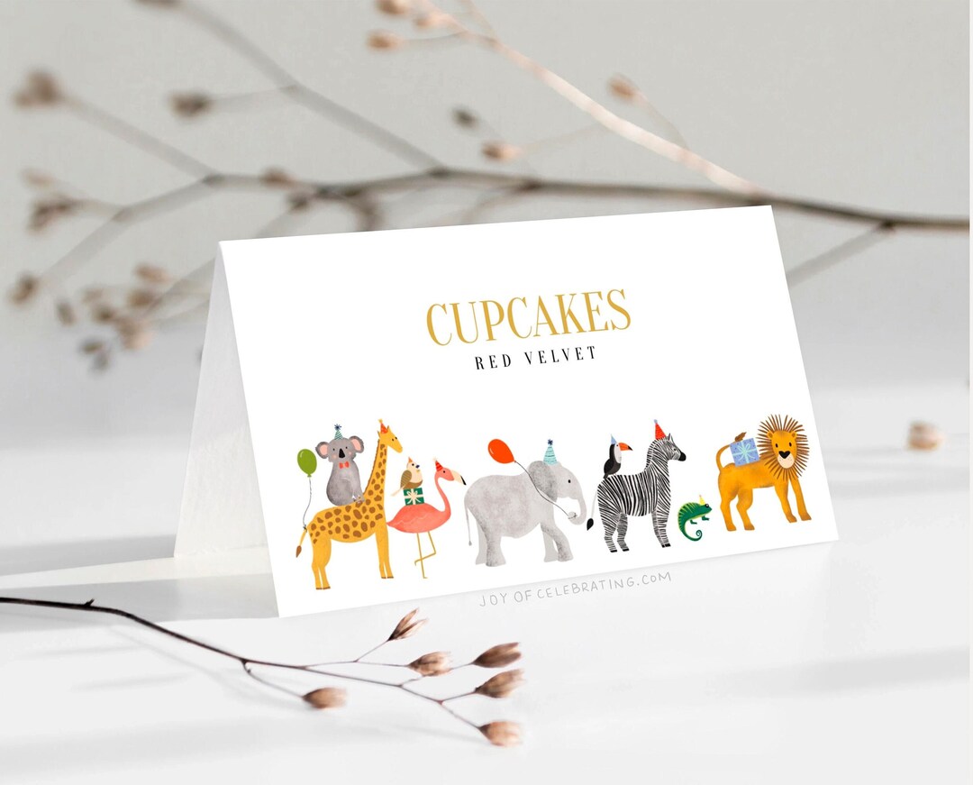 Party at the Zoo | Folded Food Label Tent Card Template, Simple Modern ...