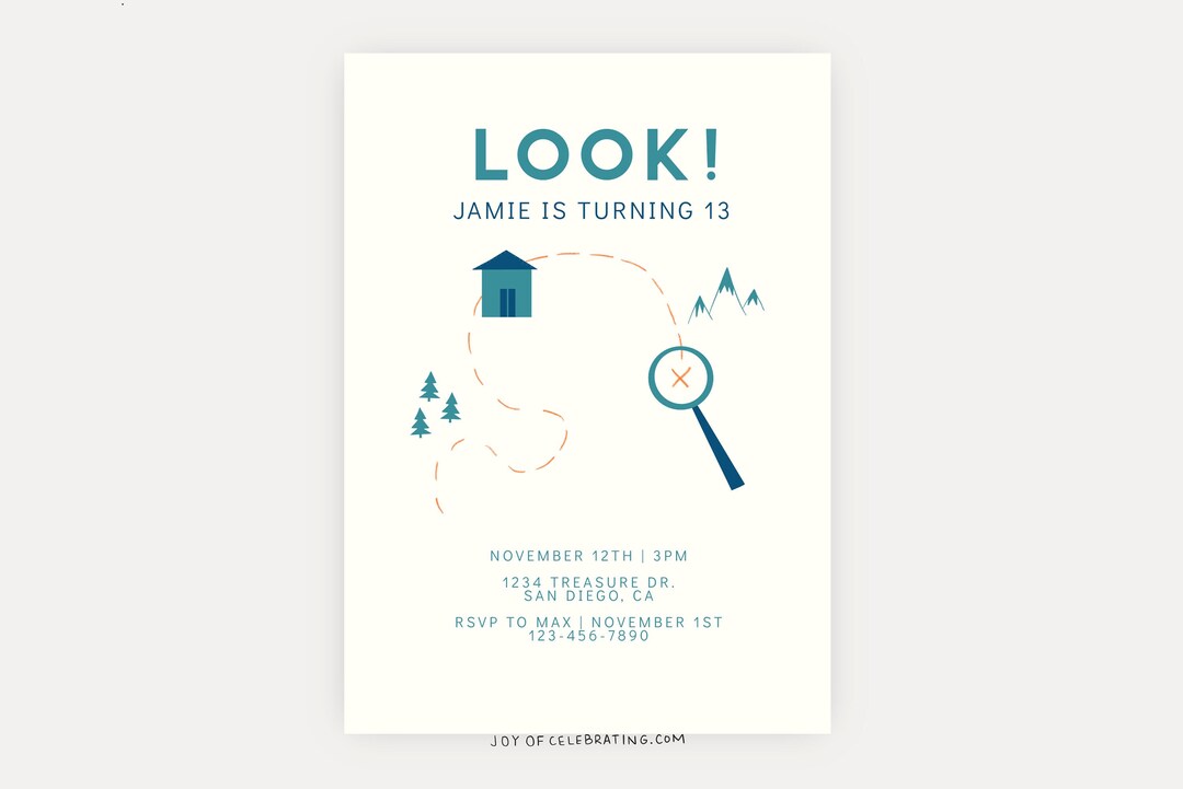 Treasure Hunt | Scavenger Hunt Game Map Party Invitation for Kids Teens ...