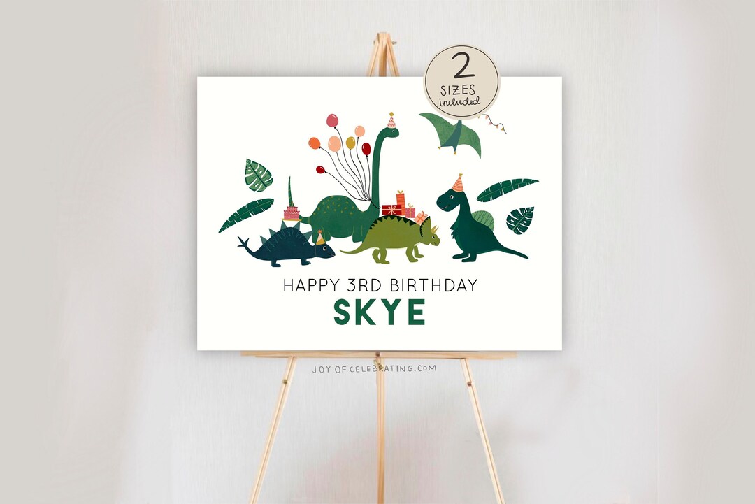Festive Dinos Themed Birthday Poster for Cute Jurassic Dinosaur ...