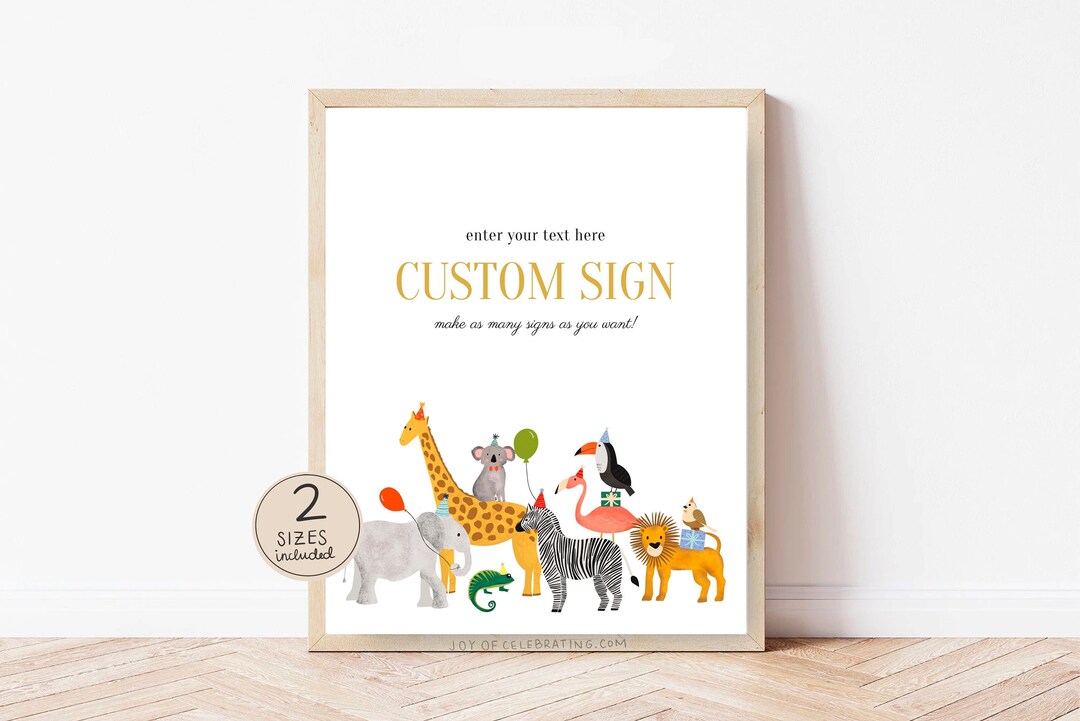 Party at the Zoo | Editable Zoo Animals Party Table Sign, 5x7 8x10 ...