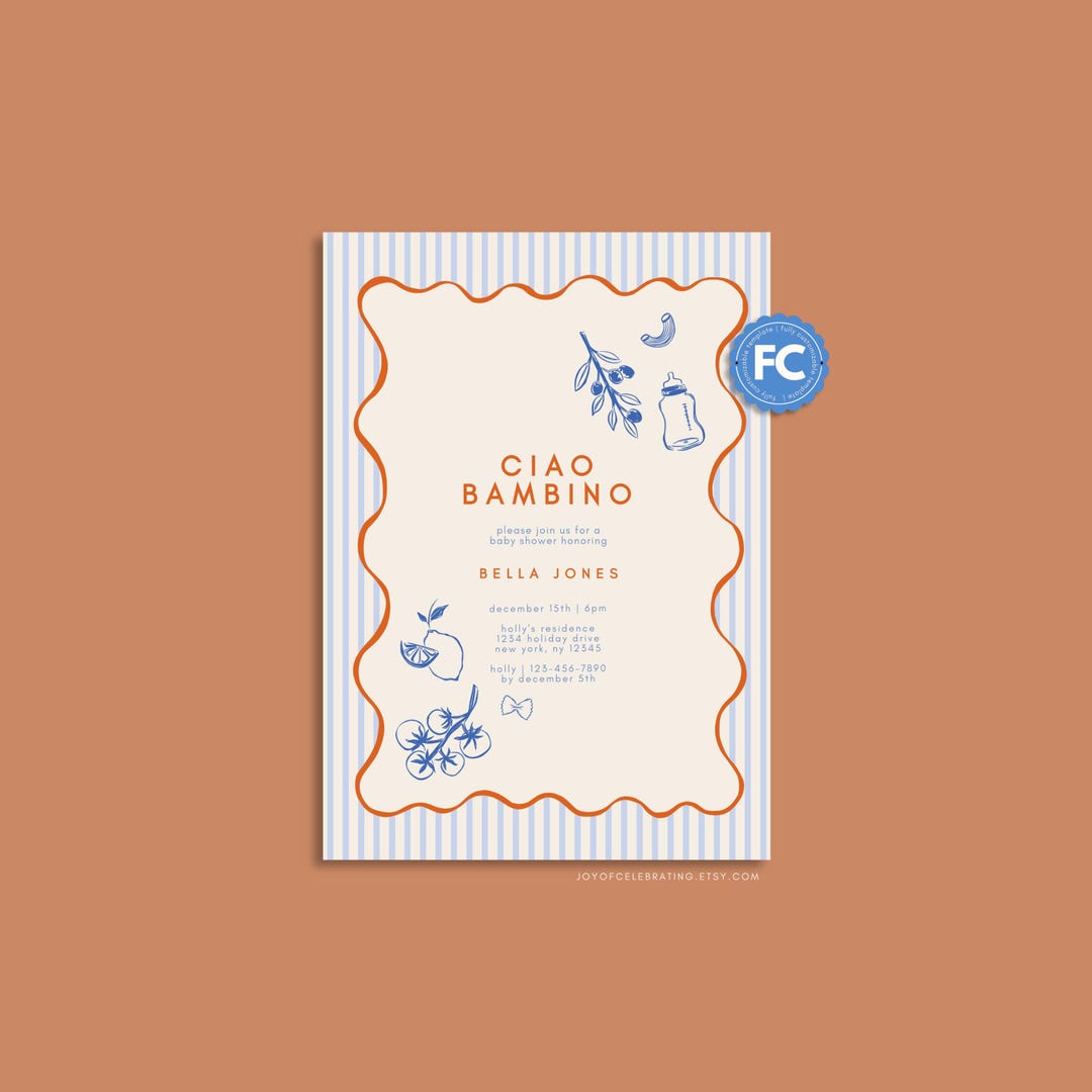 Bella | Ciao Bambino Baby Shower Invitation Template, Fully ...