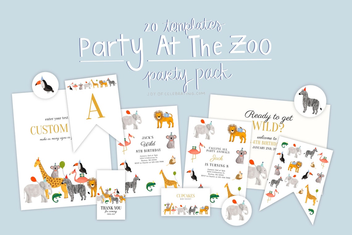 Party at the Zoo Editable Party Pack Templates for - Etsy