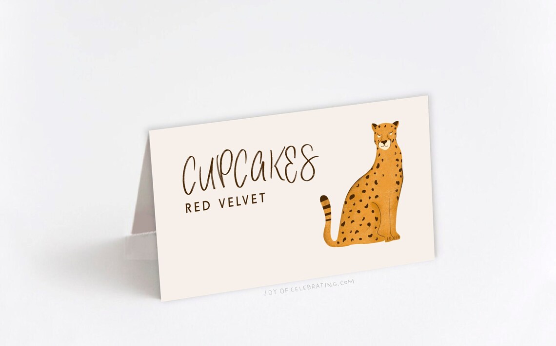 Cheetah Bite Folded Food Tent Card Template Simple Modern - Etsy