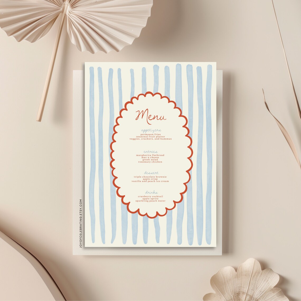 Clara | Sweet Vintage Framed Striped Party Menu Template, Blue and Red ...