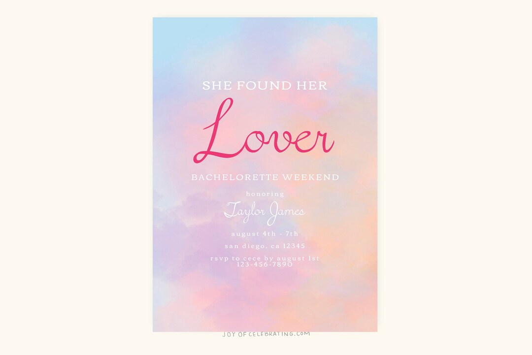 Lover Inspired Bachelorette Invite, She Found Her Lover Pink Sunset ...