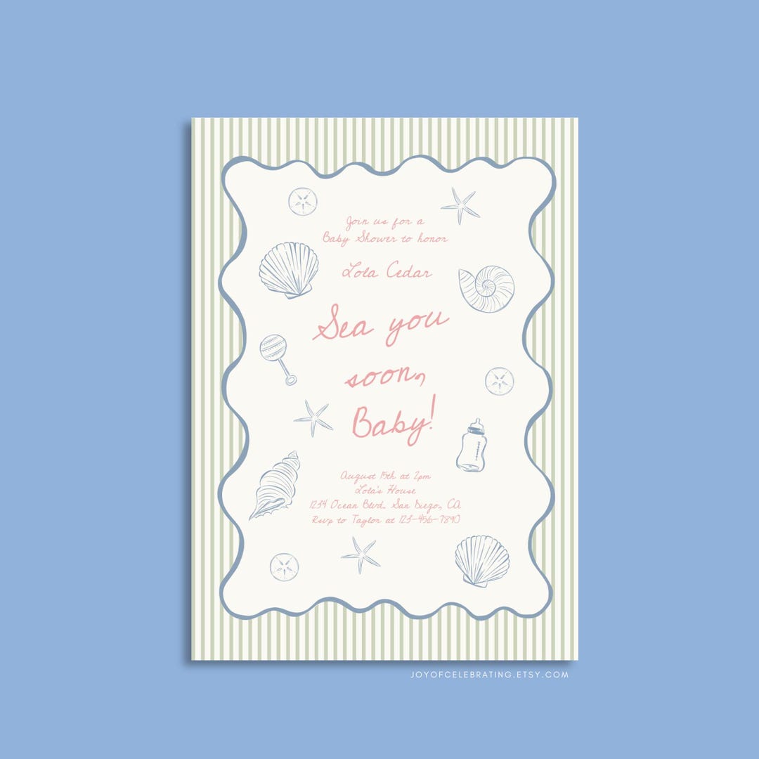 Lola | Sea You Soon Baby! Baby Shower Invitation Template, Pastel Hand ...