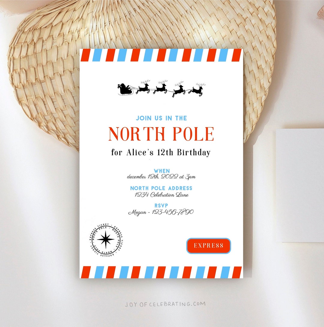 North Pole Express Invite for Christmas Holiday Party, Kids North Pole ...