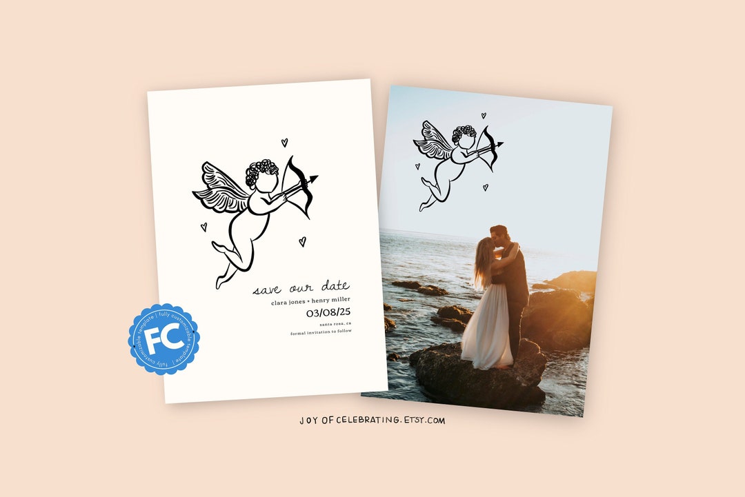 Cupid Fully Customizable Cupid Save the Date With Photo, Handwritten ...