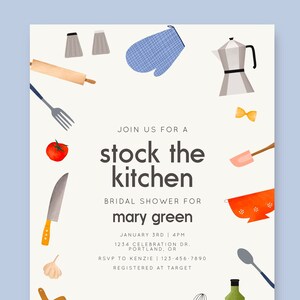 Party Chefs Modern Stock the Kitchen Bridal Shower Invitation, Cooking ...
