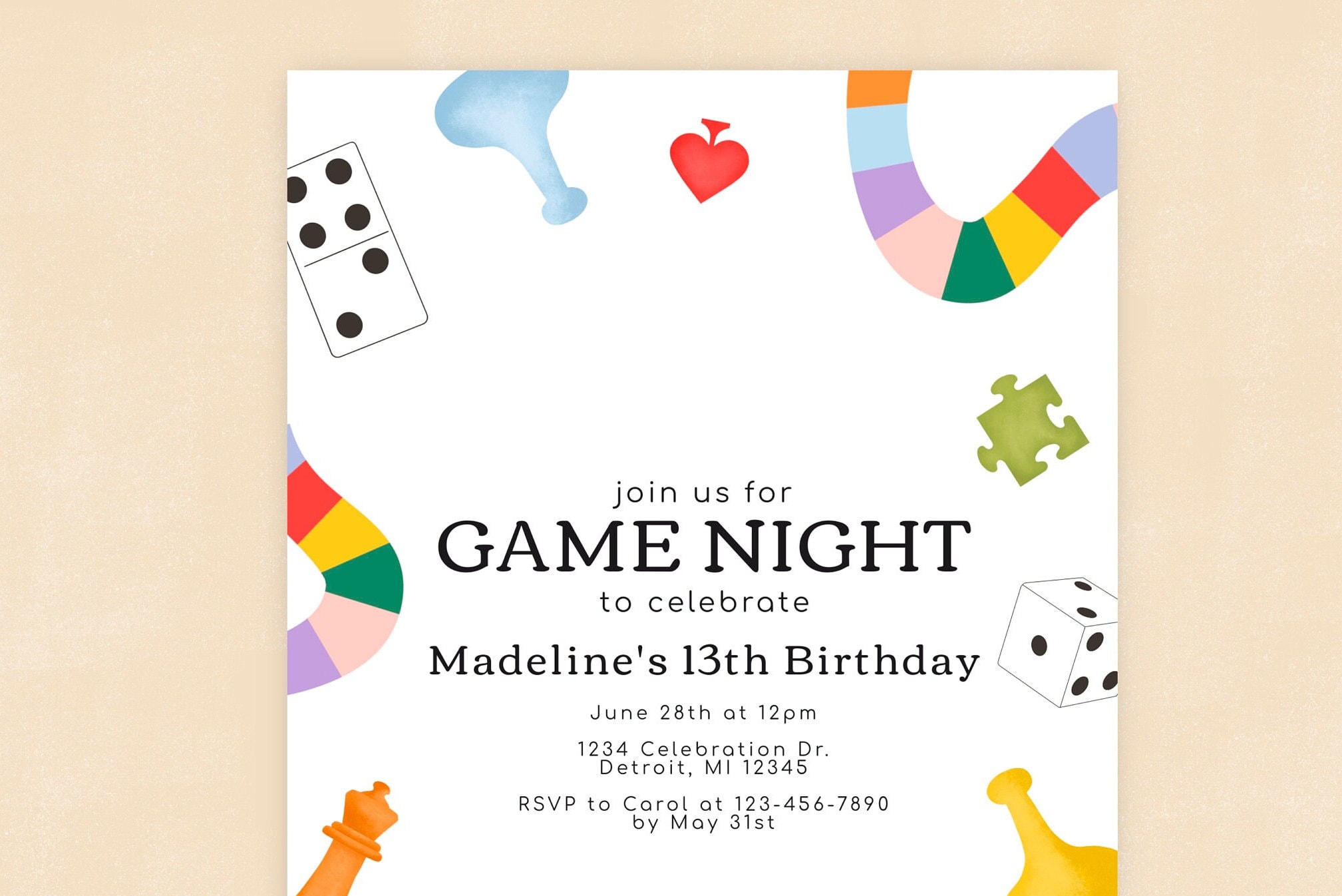Game Night Fun Game Night Birthday Party Invitation Board - Etsy