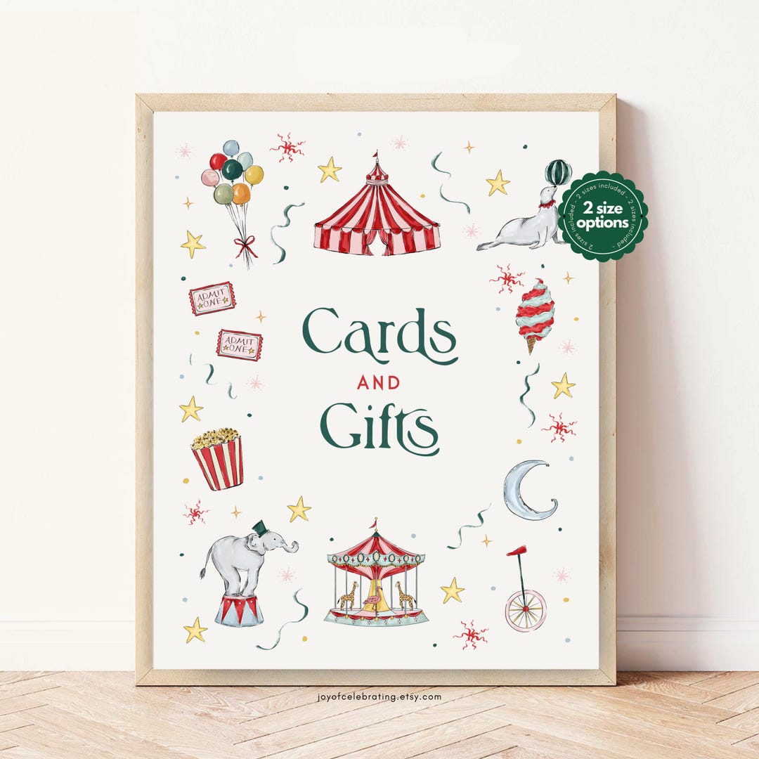 Cassie | Circus Carnival Cards and Gifts Table Sign Template, Fun ...
