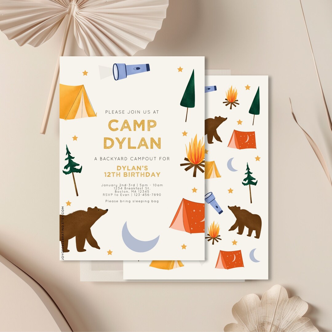 Camp Party | Camping Mountain Nature Themed Birthday Party Invitation ...