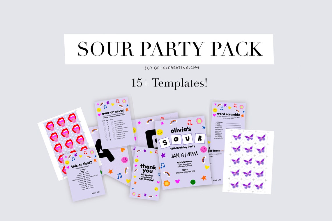 SOUR Themed Birthday Party Purple Sticker Invitation Olivia - Etsy