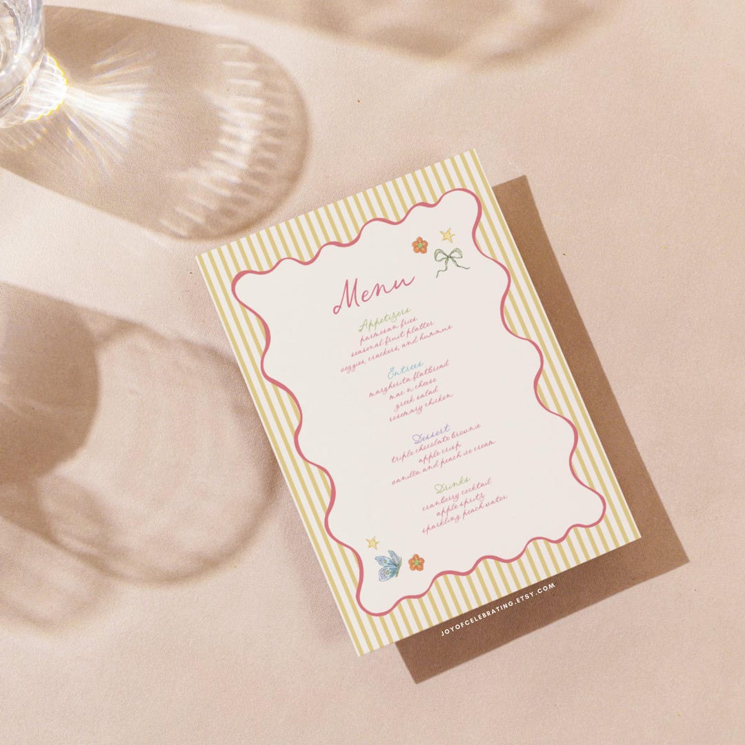 Julie | Colorful Fancy Food Menu Template, Stripes Yellow and Pink ...
