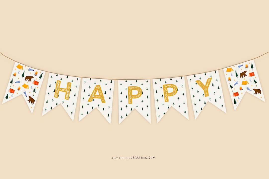 Camp Party | Editable Printable Camping Mountains Party Theme Banner ...